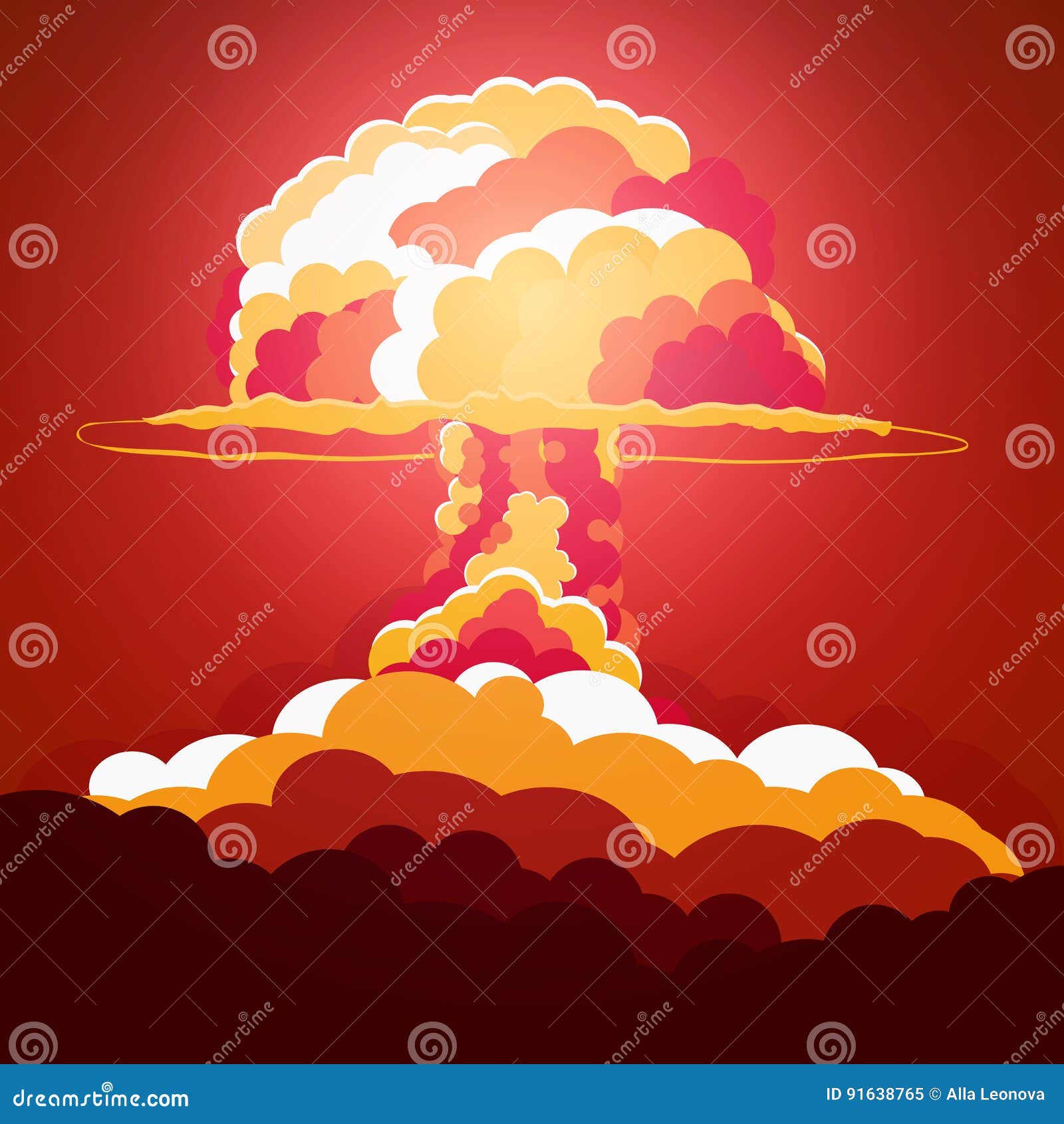 Nuclear Explosion. Cartoon Retro Poster. Mushroom Cloud. Vector ...
