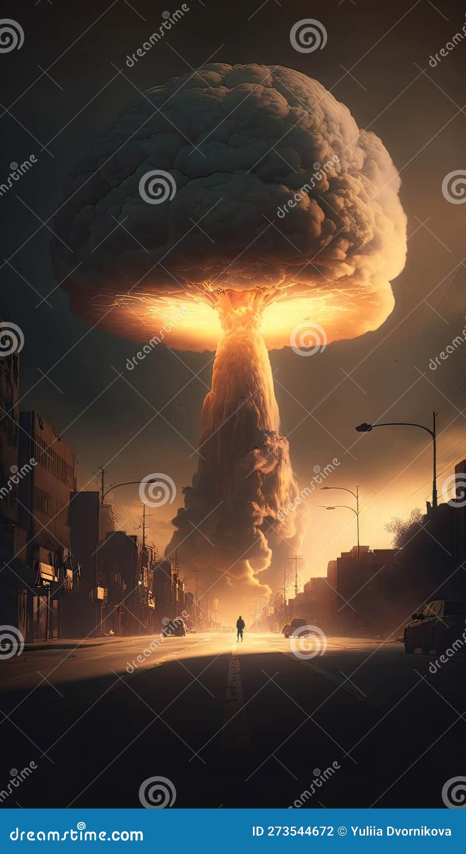 Nuclear Explosion in City. Nuke Bomb Mushroom Radioactive Cloud Stock ...