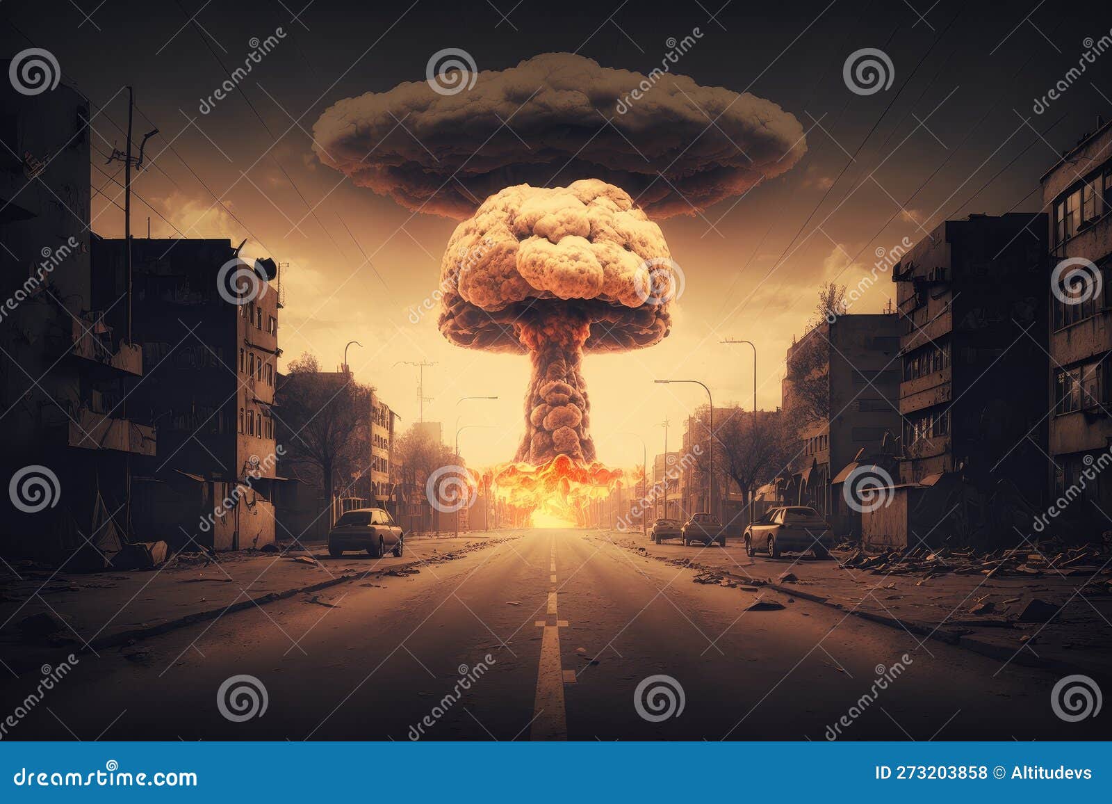 Nuclear Explosion in City, with View of the Mushroom Cloud and ...