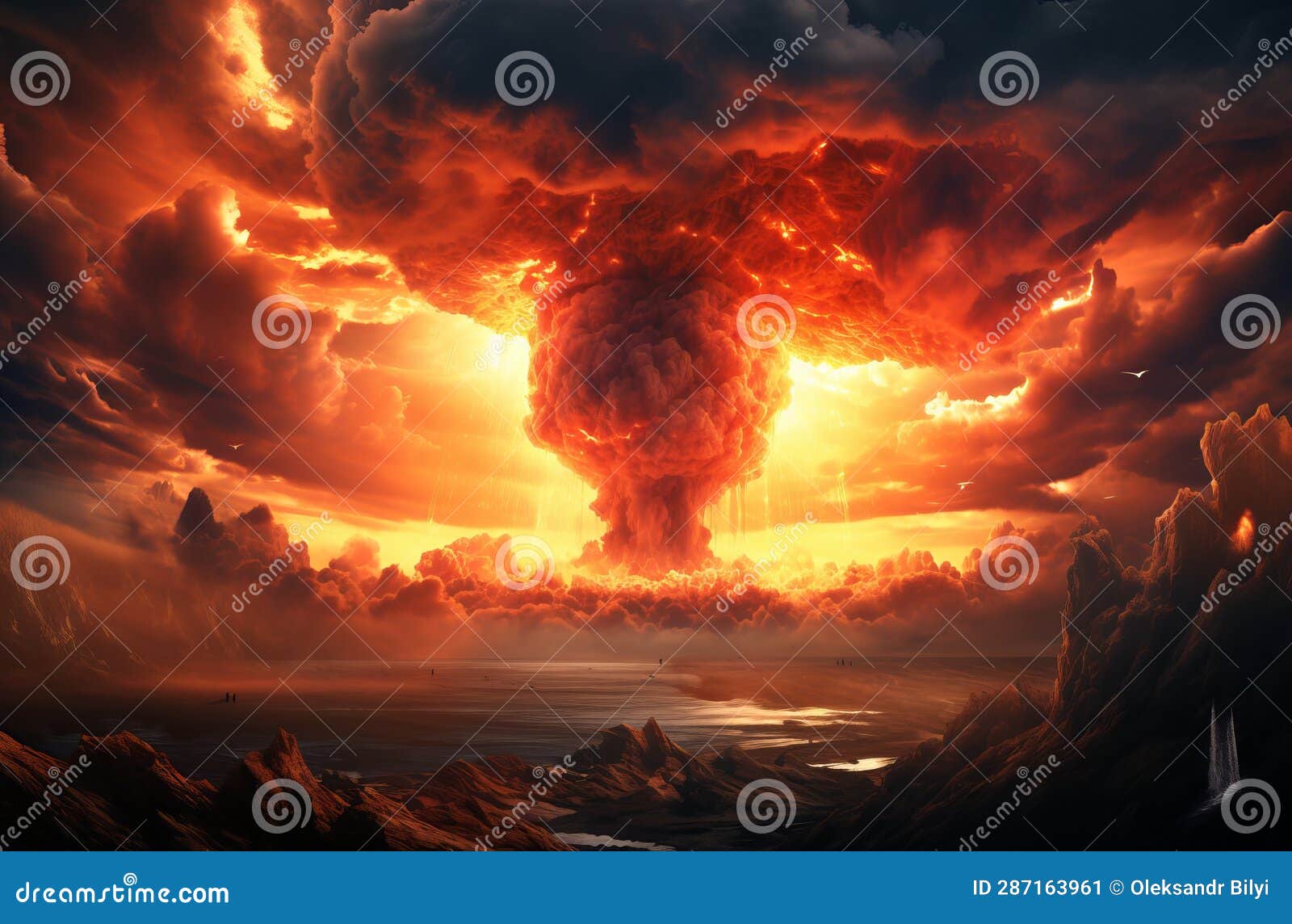 Nuclear Explosion with Clouded Clouds Stock Illustration - Illustration ...