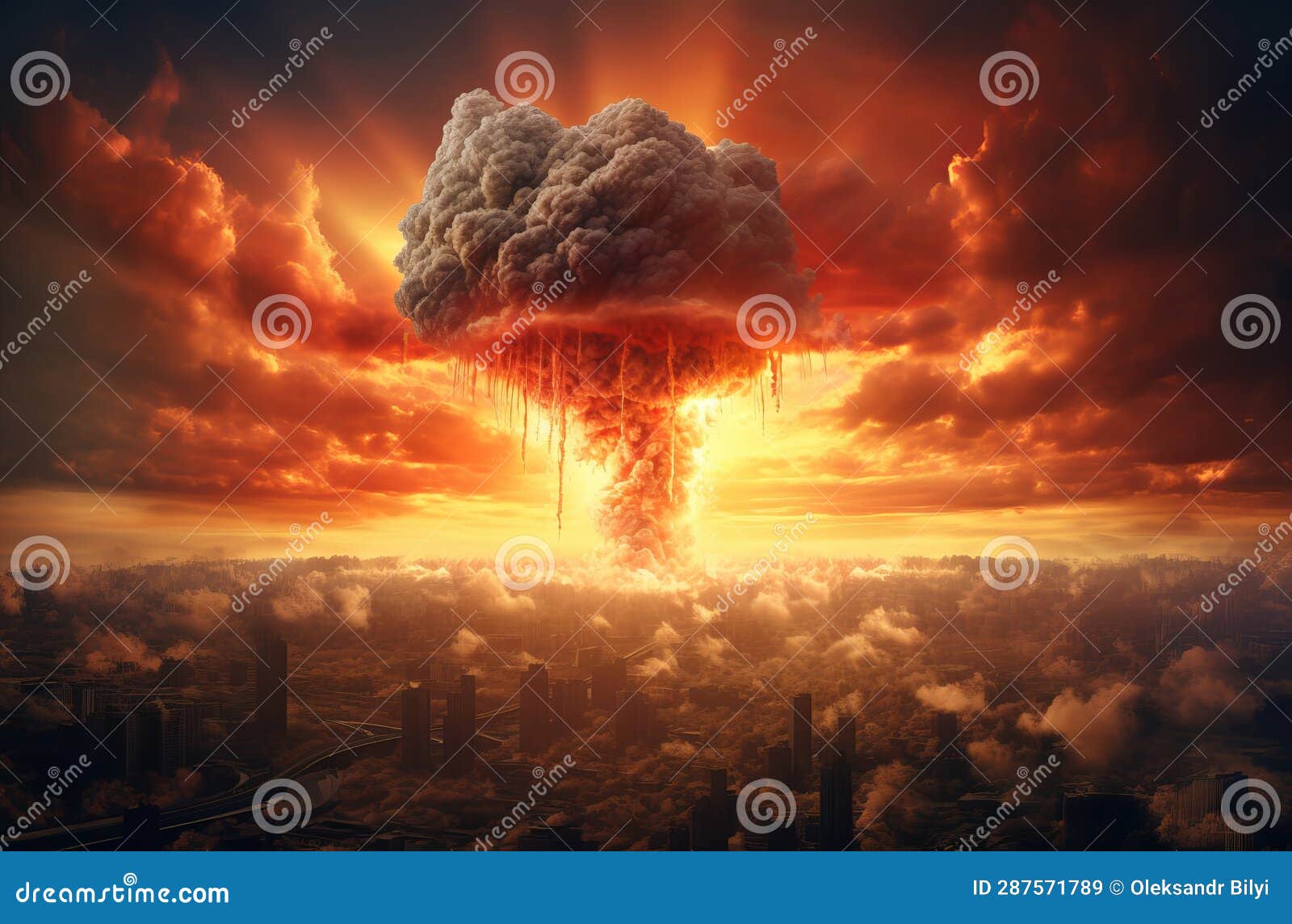Nuclear Explosion with Clouded Clouds Stock Illustration - Illustration ...