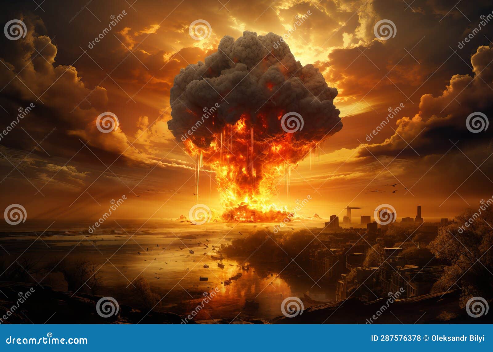 Nuclear Explosion with Clouded Clouds Stock Illustration - Illustration ...