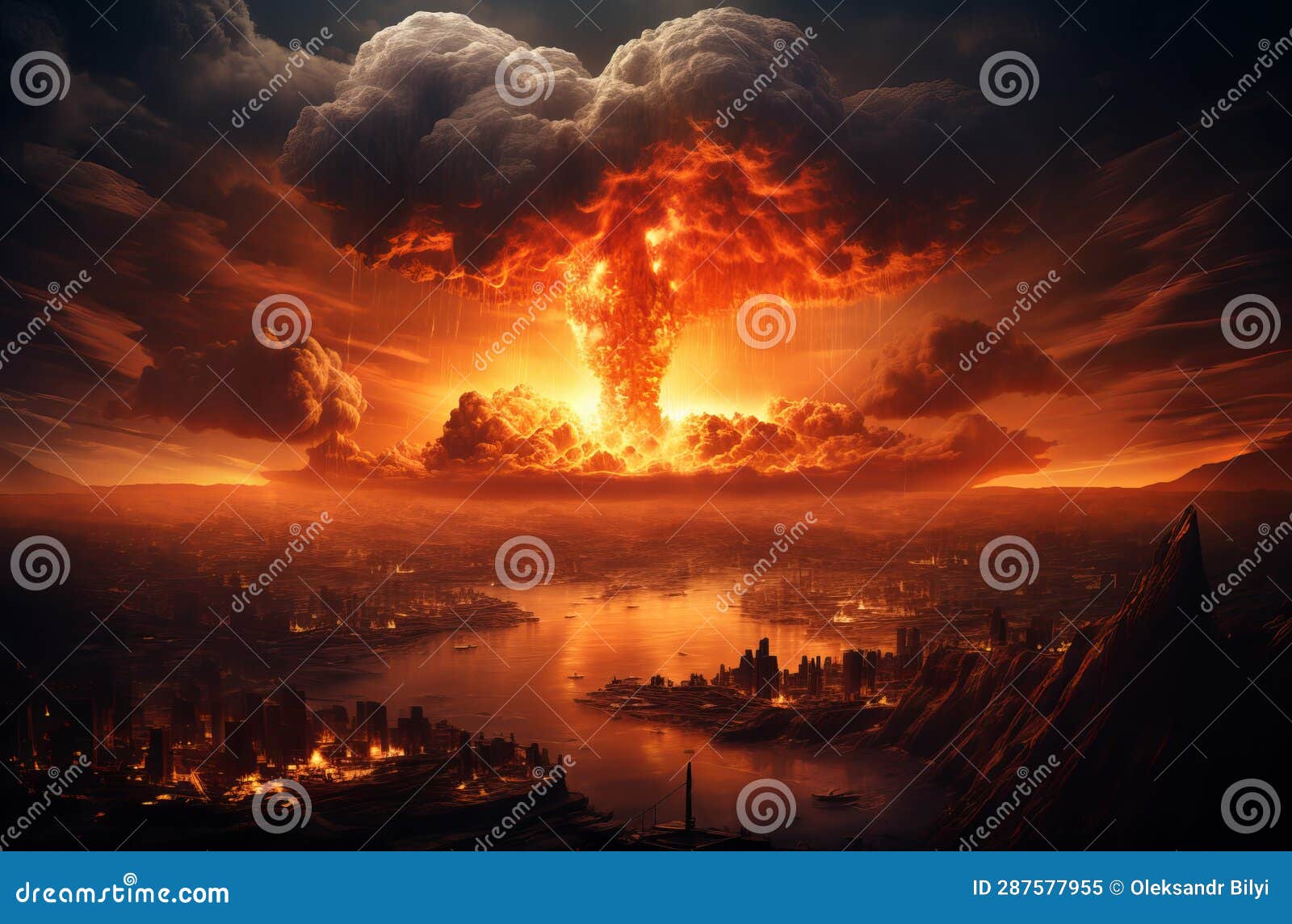 Nuclear Explosion with Clouded Clouds Stock Illustration - Illustration ...