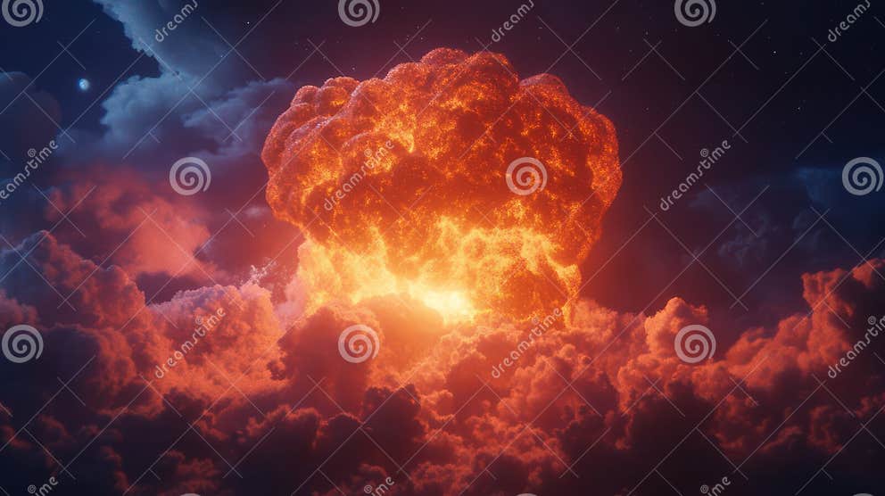Nuclear Explosion Created with Generative AI. Huge and Hot Fireball ...