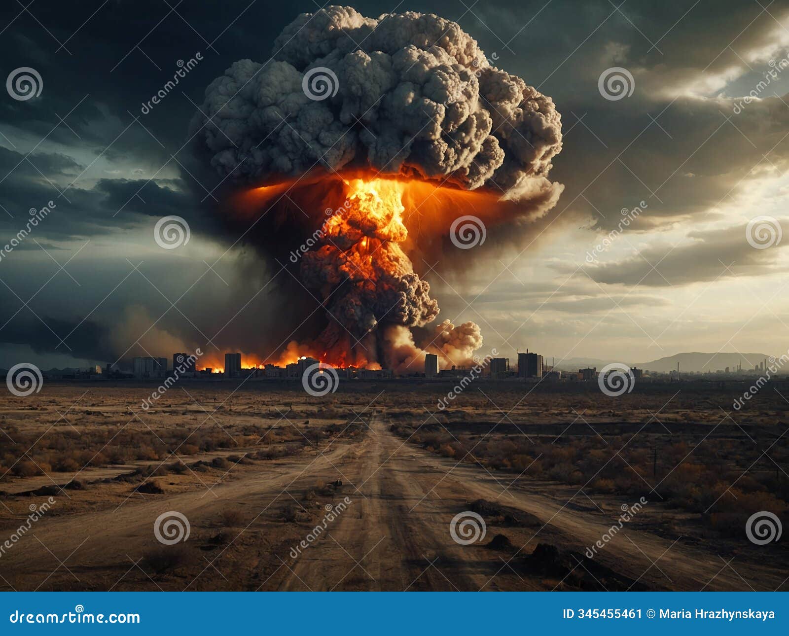 Nuclear Explosion in the Dark from Afar Full Size Stock Image - Image ...
