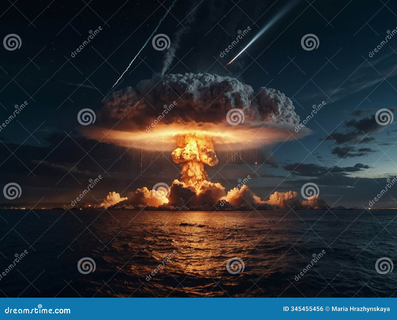 Nuclear Explosion in the Dark from Afar Full Size Stock Photo - Image ...