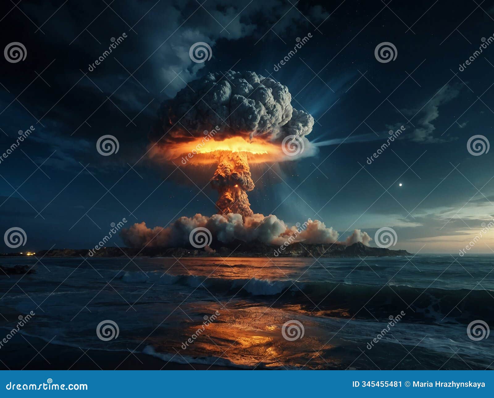 Nuclear Explosion in the Dark from Afar Full Size Stock Image - Image ...