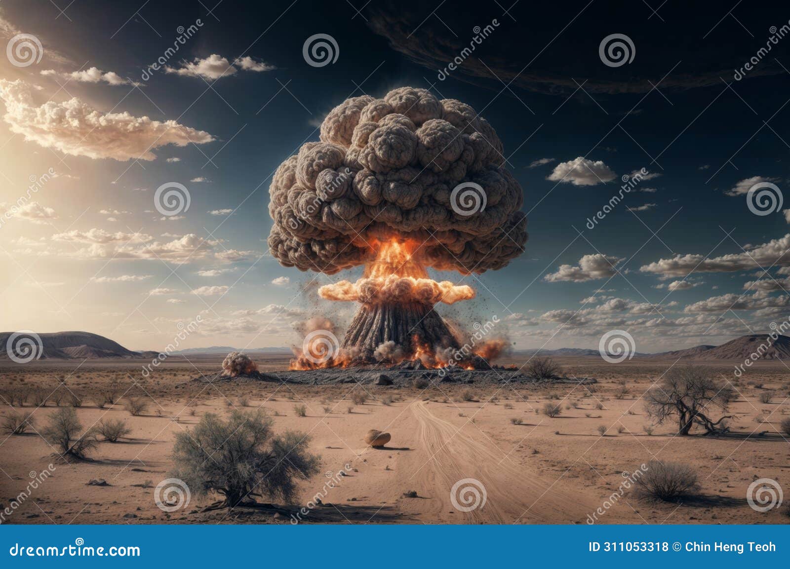 Nuclear Explosion in the Desert Stock Illustration - Illustration of ...