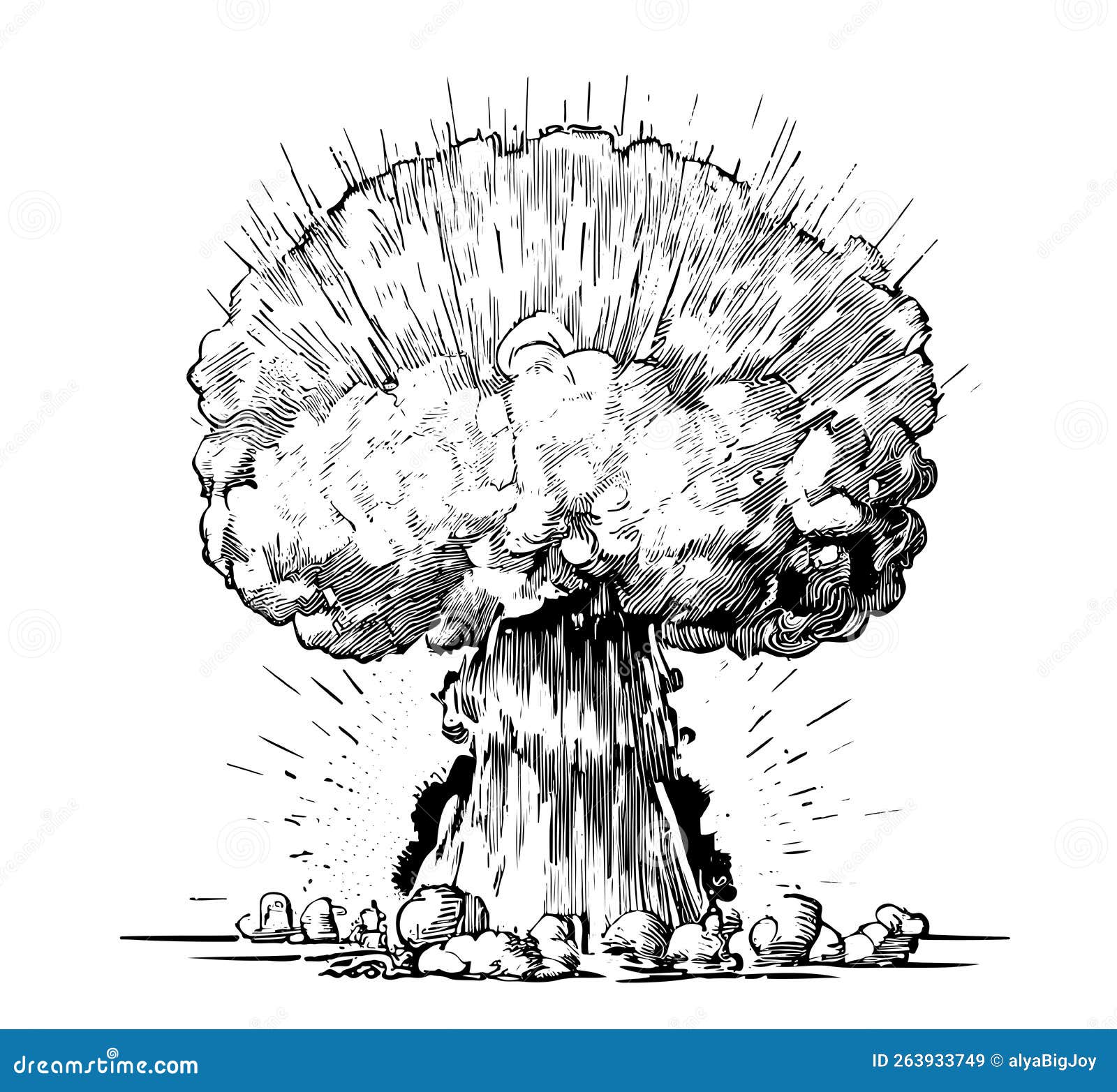 Nuclear Explosion Disaster Hand Drawn Sketch Stock Vector ...