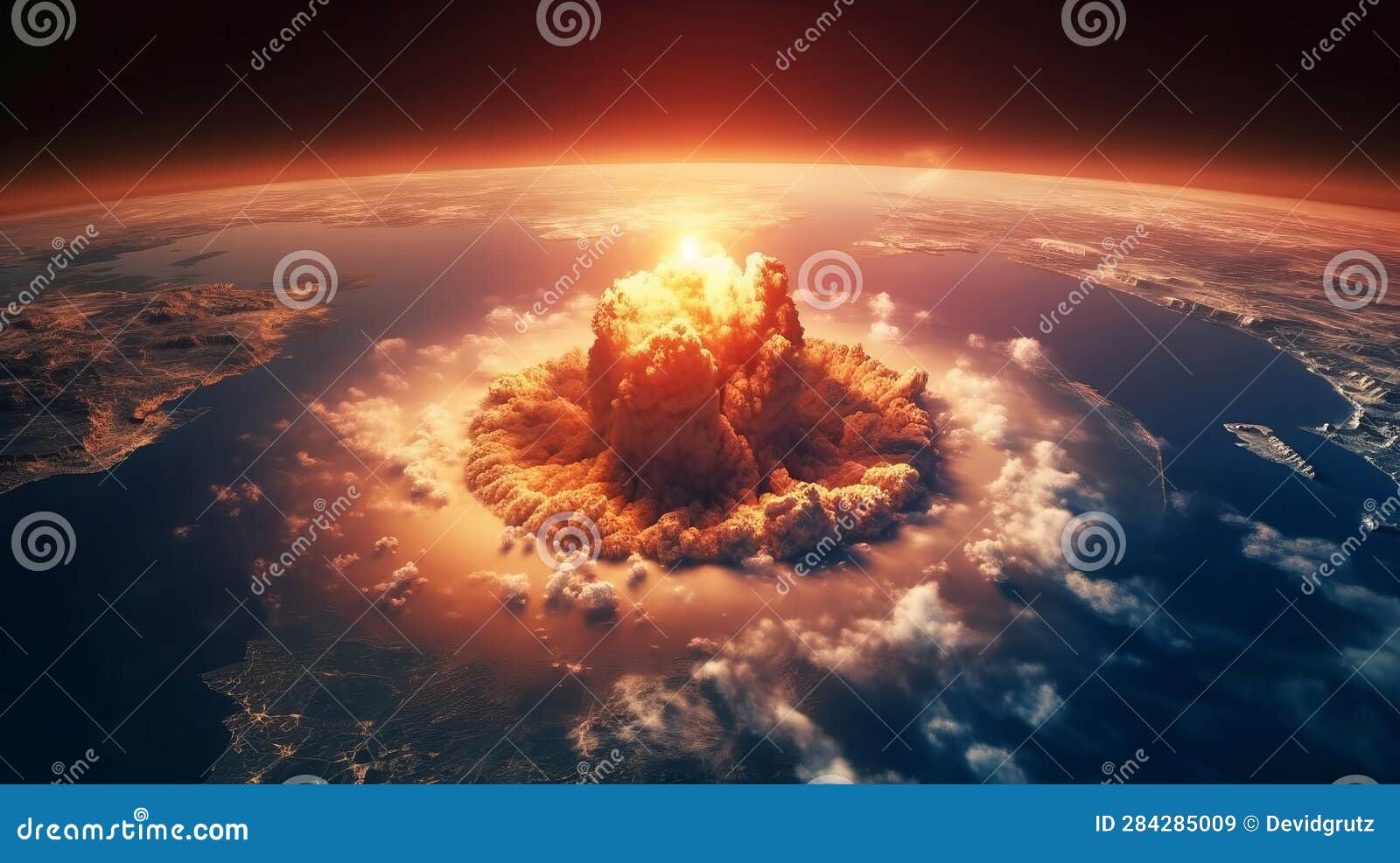 Nuclear Explosion on Earth View from Space. Generative AI. Stock ...