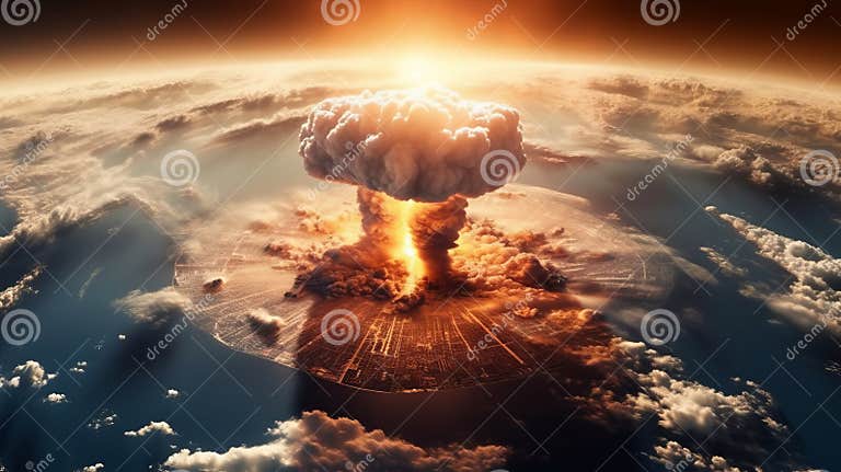 Nuclear Explosion on Earth View from Space. Generative AI. Stock ...