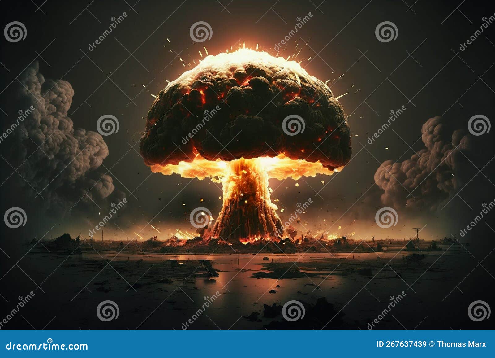 Nuclear Explosion with Giant Fireball Stock Illustration - Illustration ...