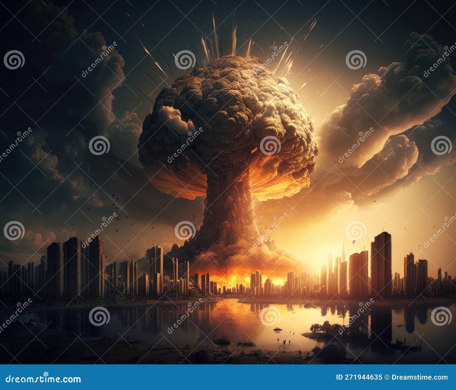 City on the Background of a Nuclear Explosion. Generative AI Stock ...