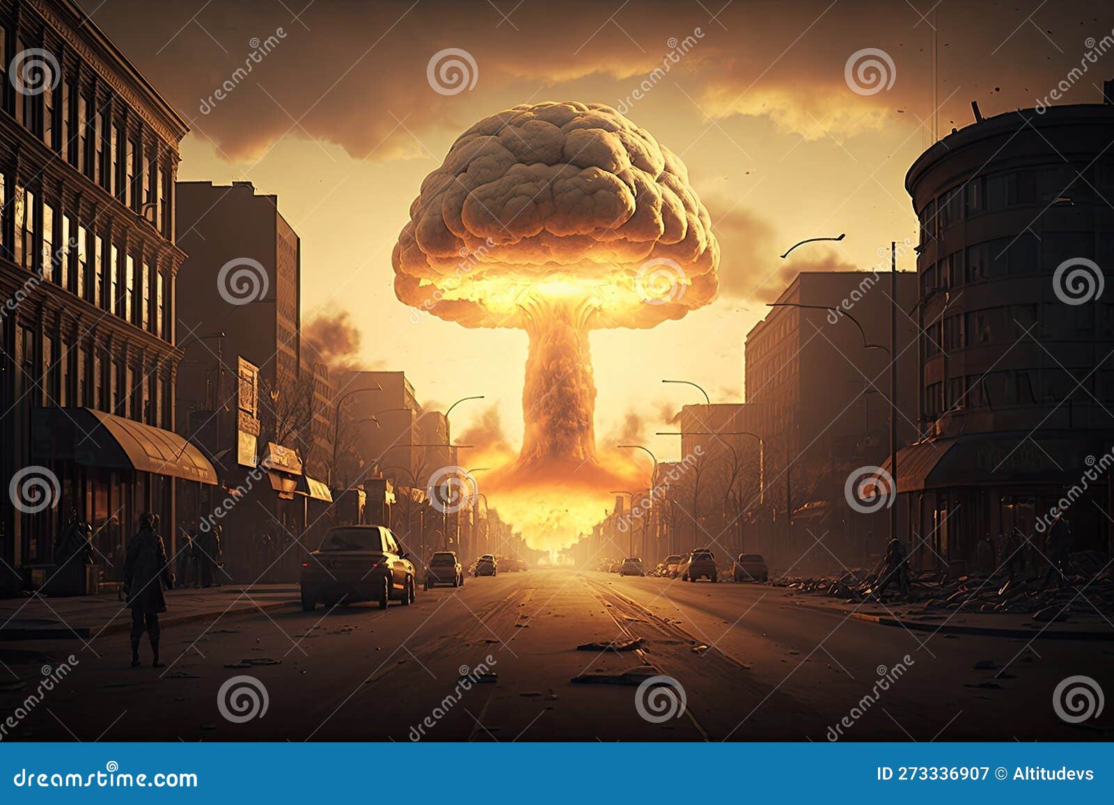 Nuclear Explosion in the Middle of a Bustling City, with Smoke and ...