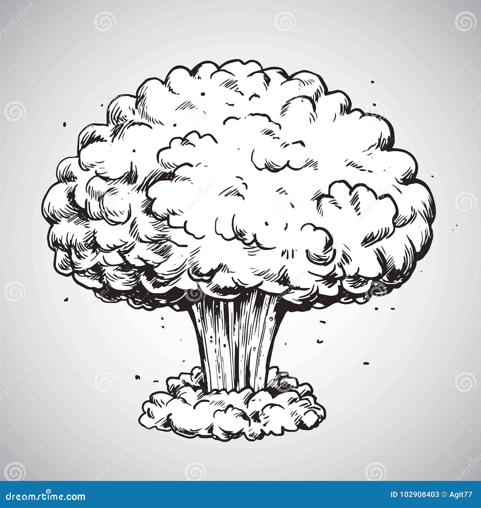 Nuclear Explosion Mushroom Cloud Drawing Illustration Vector Stock ...