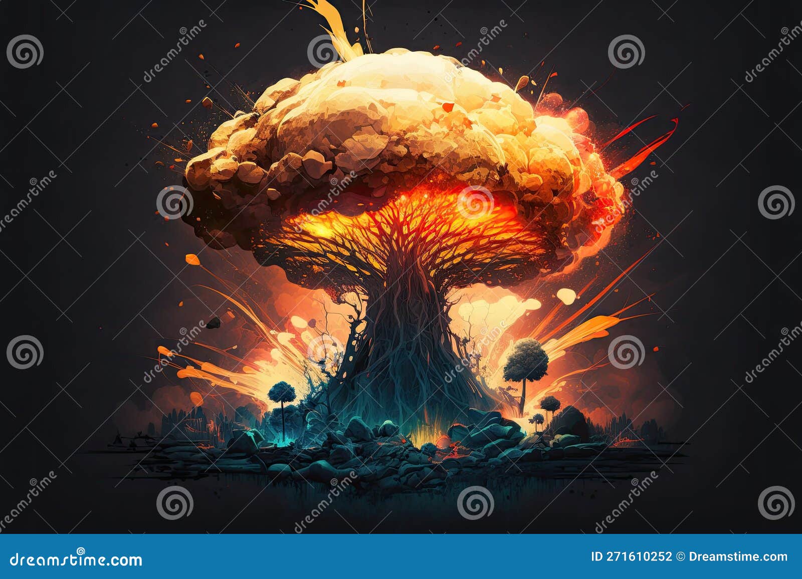Nuclear Explosion, Mushroom Cloud of Exploding Atomic Bomb Burning in ...