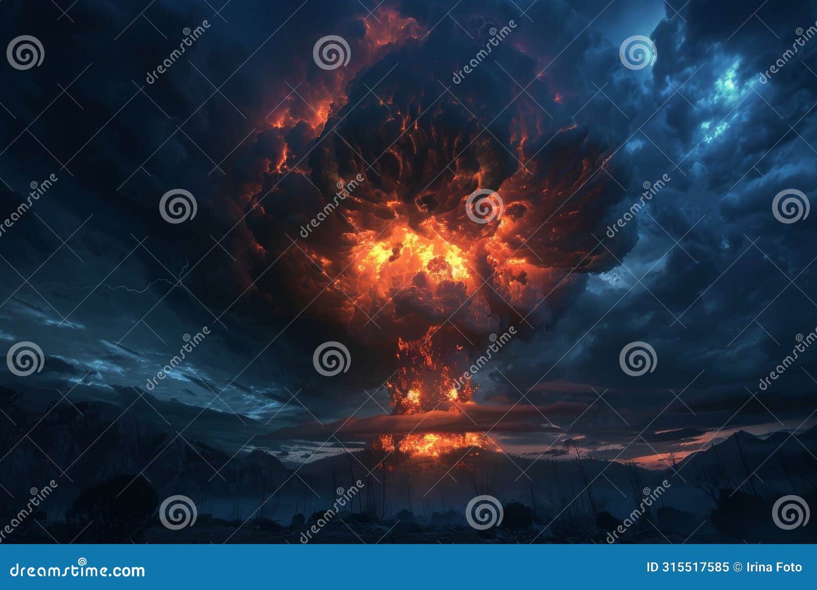 Nuclear Explosion at Night among Clouds Stock Image - Image of ...