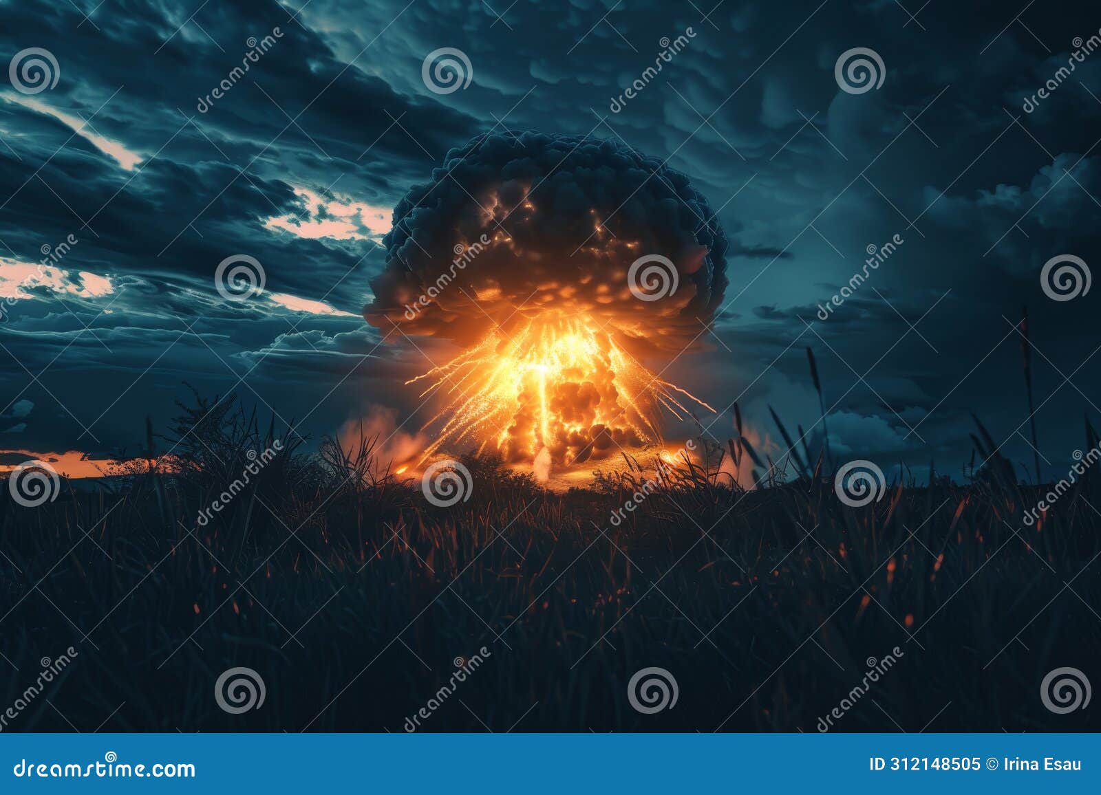 Nuclear Explosion at Night among Clouds Stock Image - Image of ...