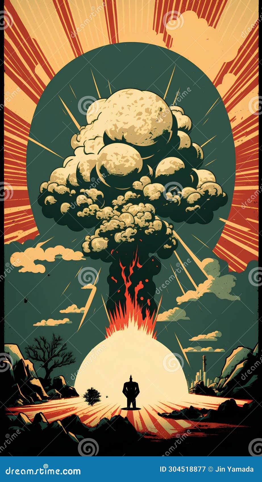 Nuclear Explosion. Nuclear Disaster. Vector Illustration in Retro Style ...