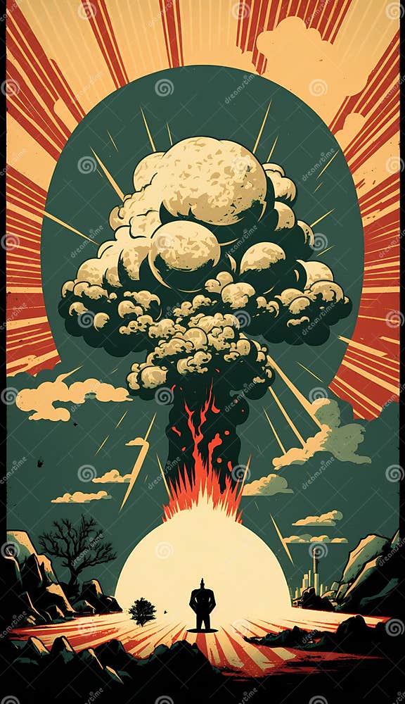 Nuclear Explosion. Nuclear Disaster. Vector Illustration in Retro Style ...