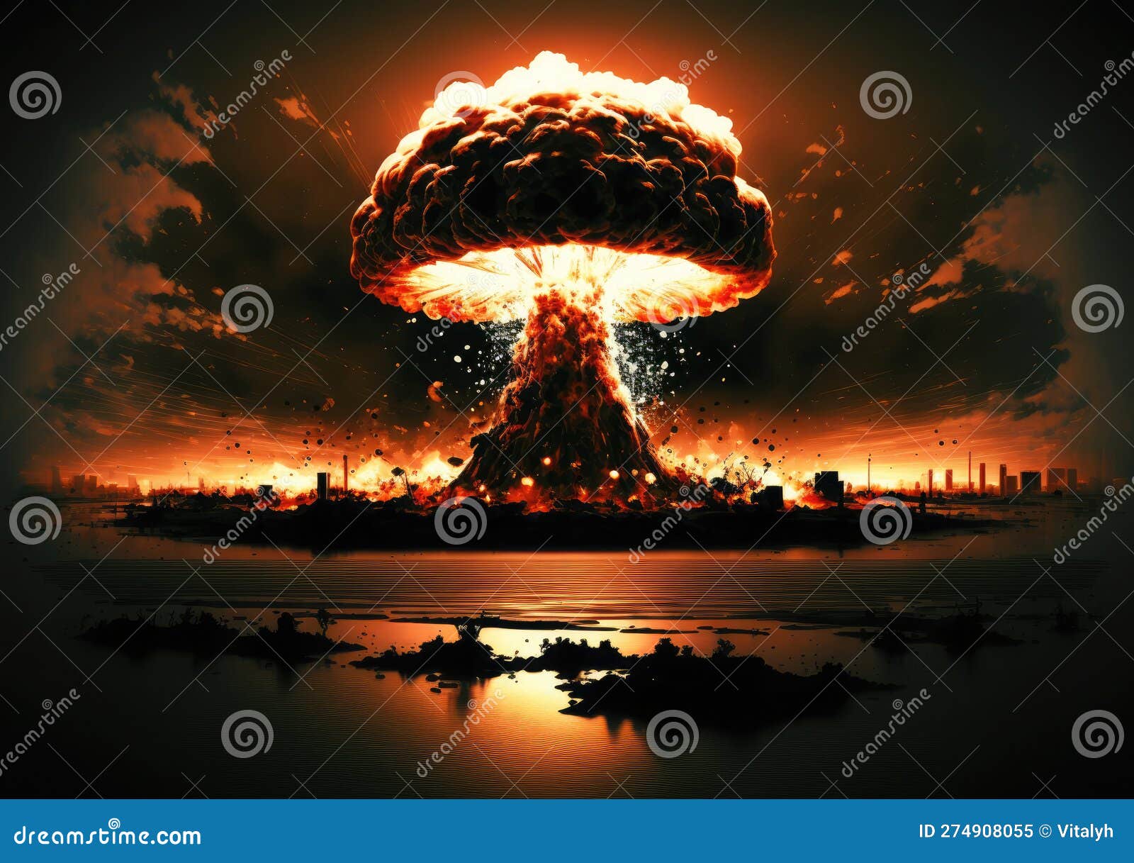 Nuclear Explosion in an Outdoor Setting. Nuclear War Threat Concept ...