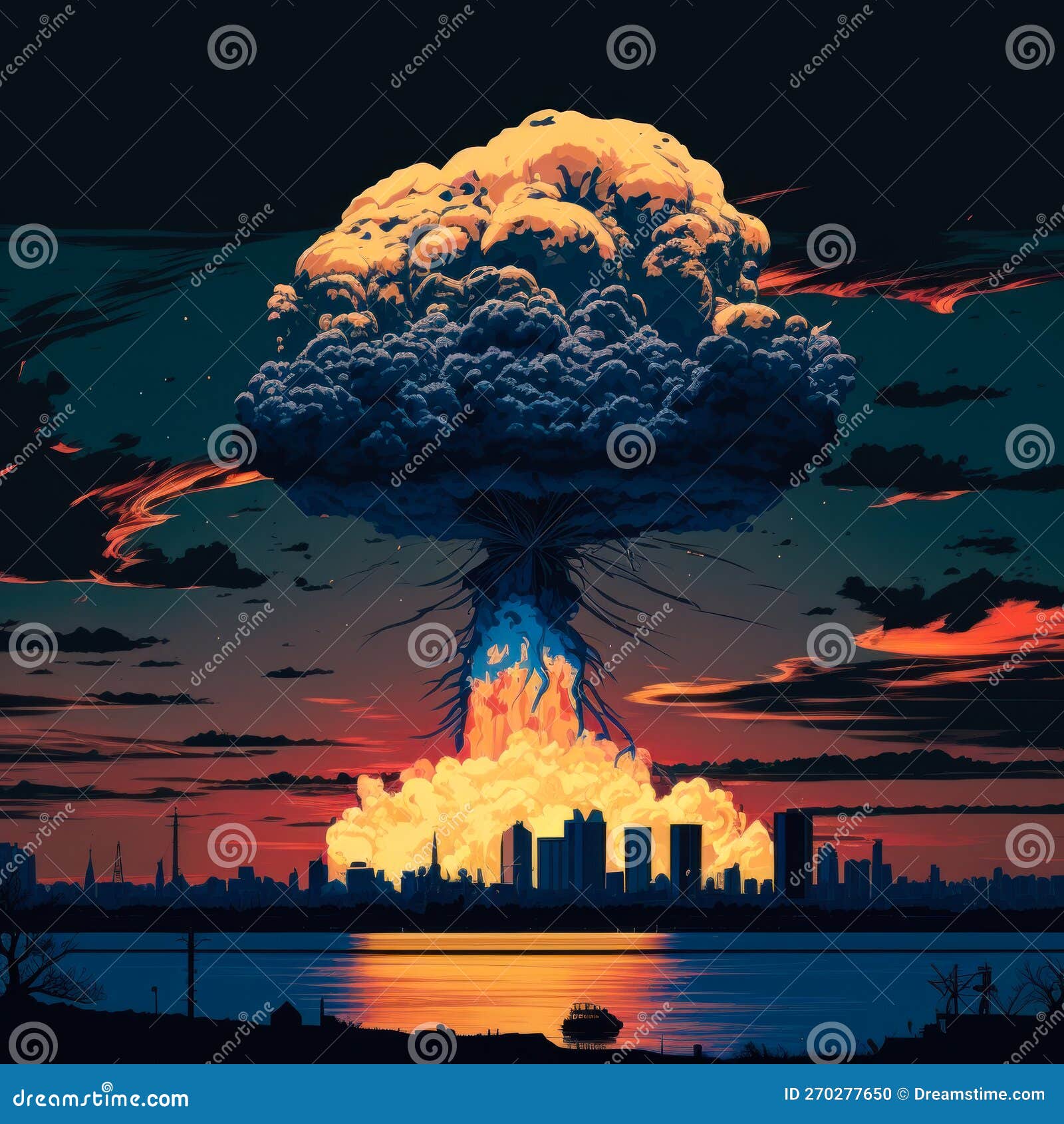 Nuclear Explosion Over City. Generative AI Stock Illustration ...