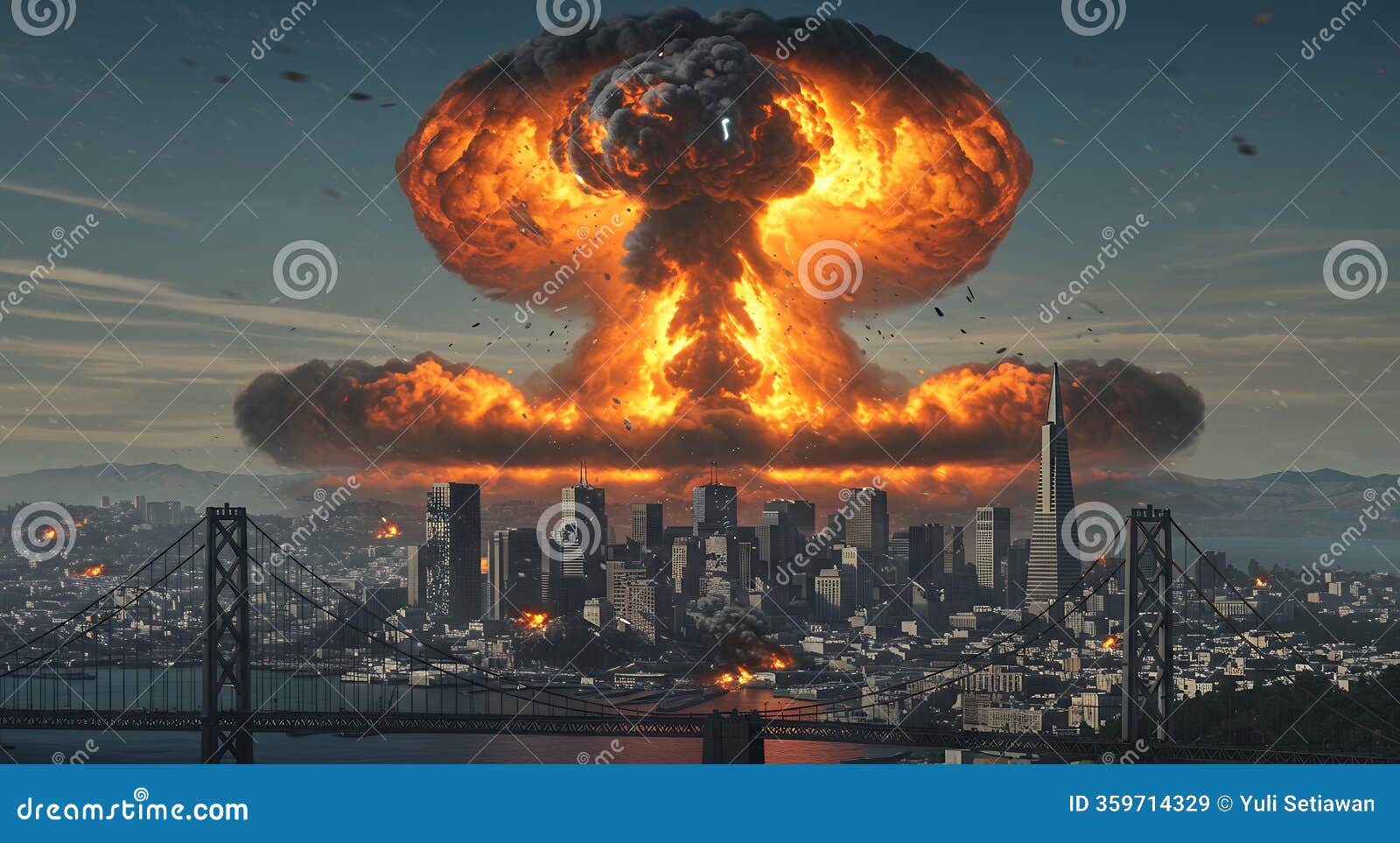 Nuclear Explosion Over Cityscape Dramatic Destruction Artwork Stock Image - Image of city ...
