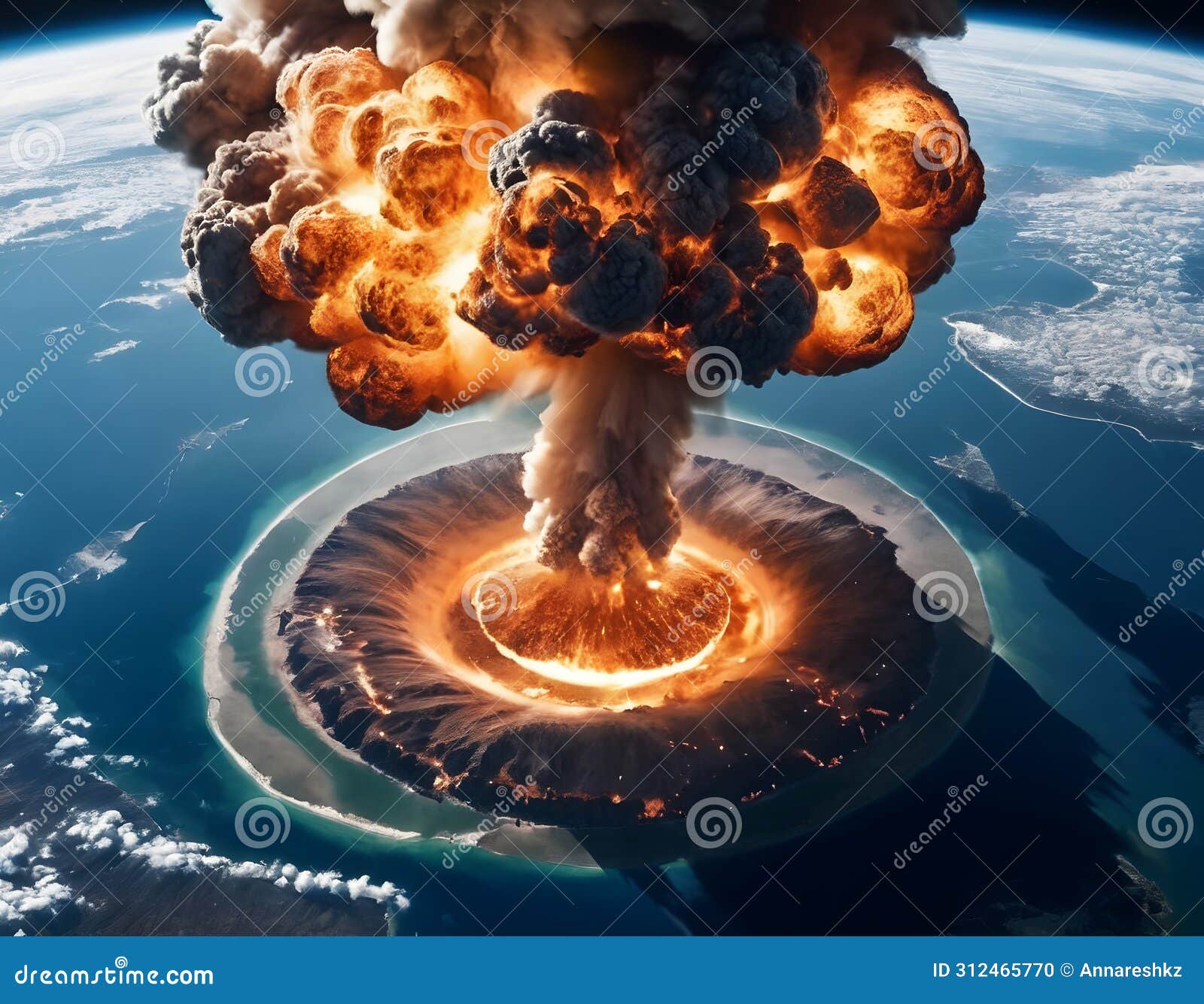 Nuclear Explosion on the Planet. View from Space. Generative AI. Stock ...