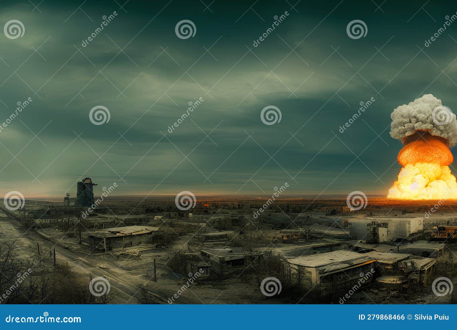 Nuclear Explosion in Post Apocalyptic Zone. Generative AI Stock ...