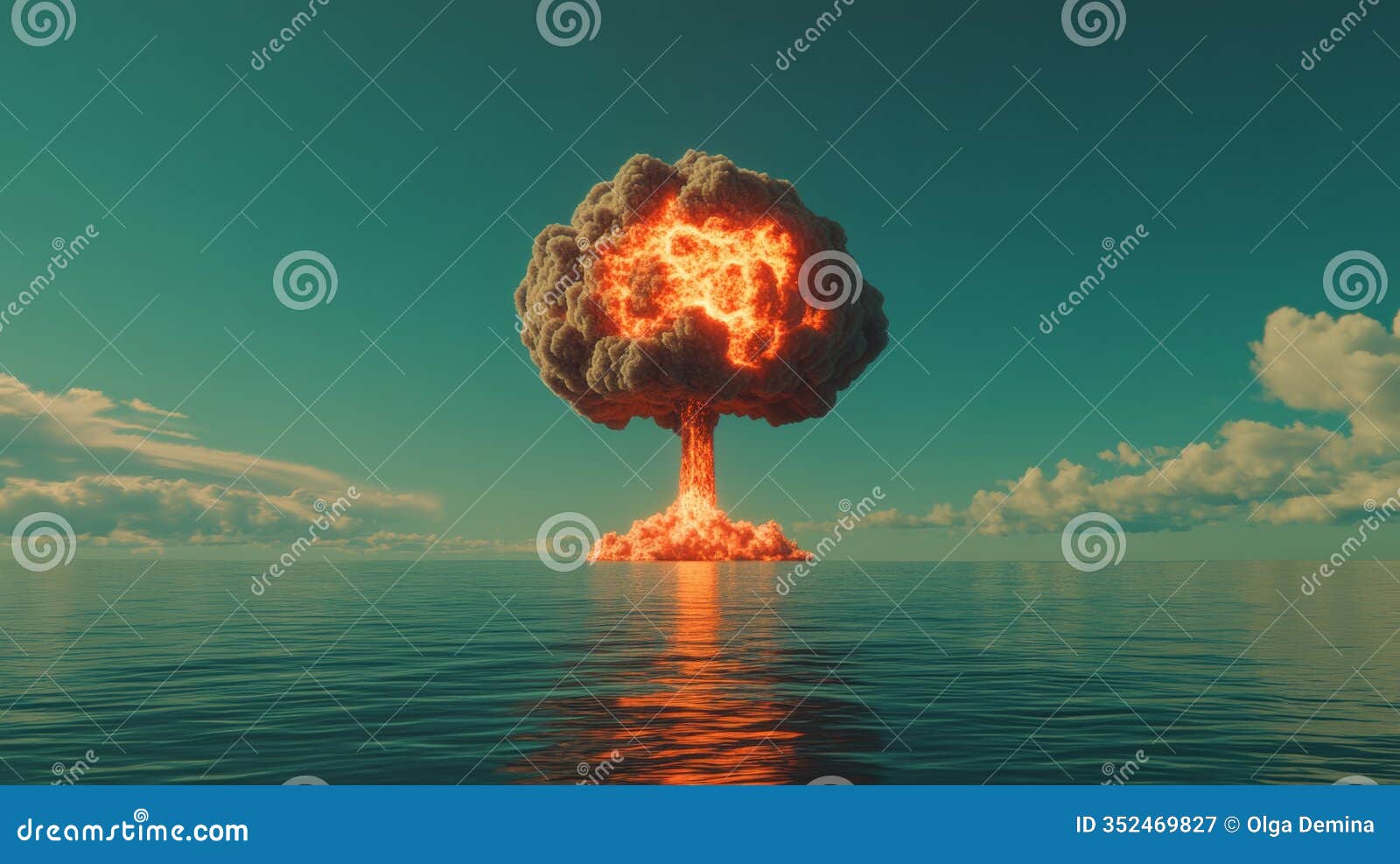 Nuclear Explosion Rising from the Ocean Creating a Mushroom Cloud Stock ...