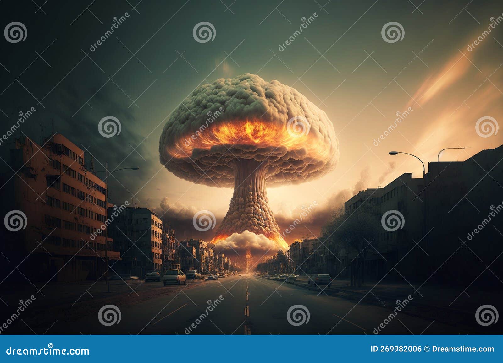 Nuclear Explosion in Shape of Mushroom Cloud in City AI Generated Stock ...