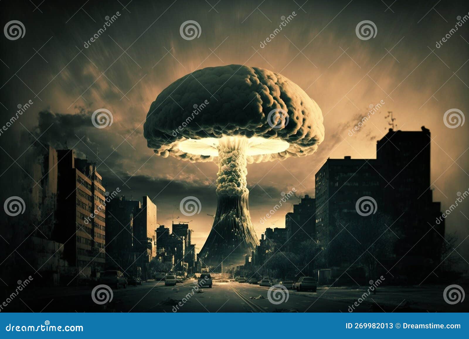 Nuclear Explosion in Shape of Mushroom Cloud in City AI Generated Stock ...