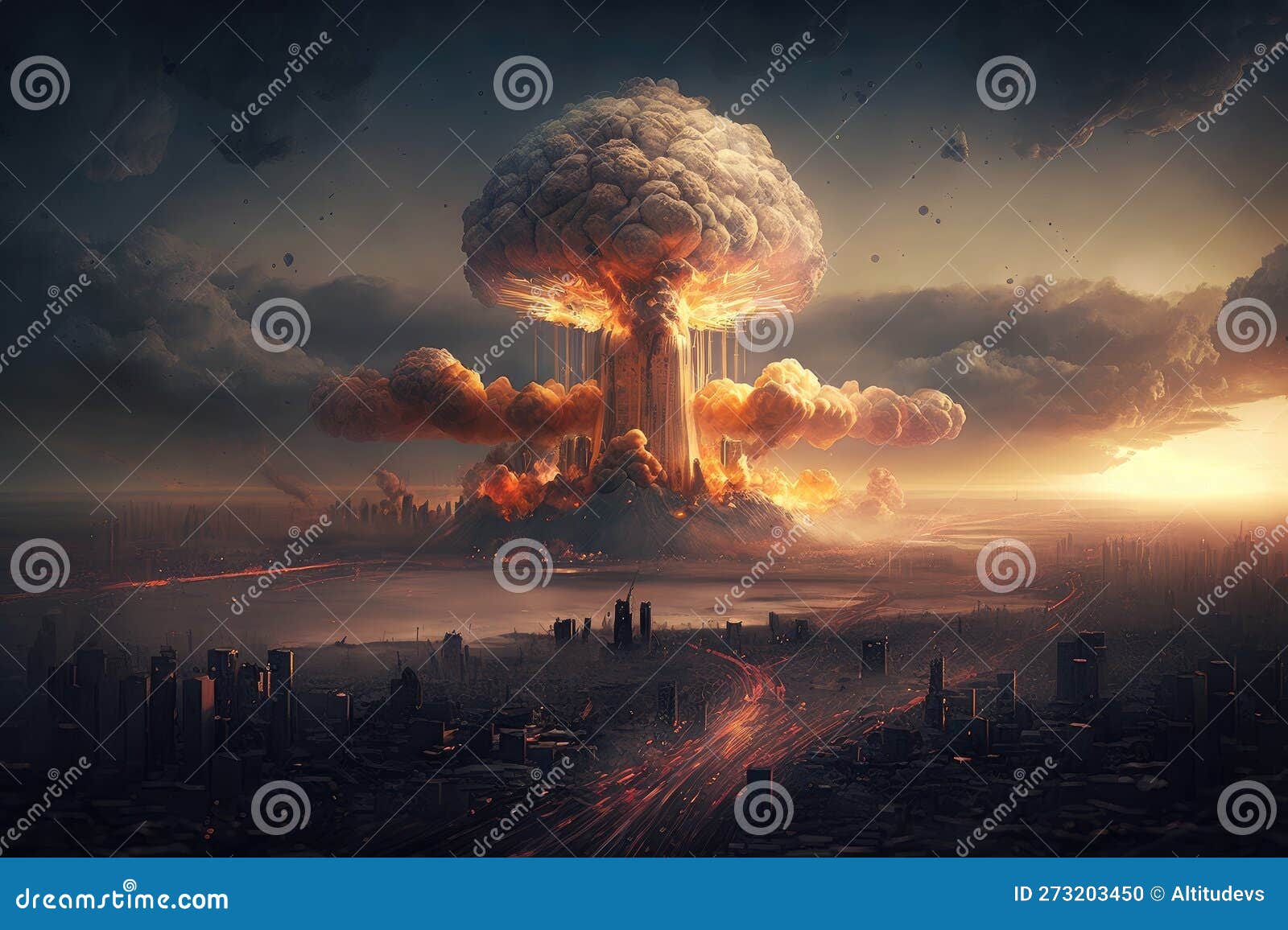 Nuclear Explosion, with Sprawling Metropolis in the Background ...