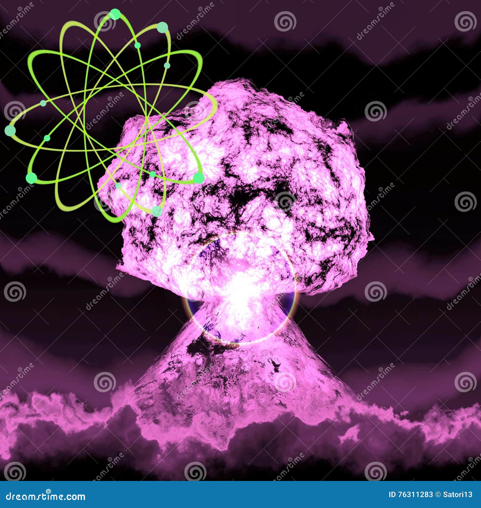 Nuclear Explosion with Symbol of Atomic Energy 3d Rendering Stock ...