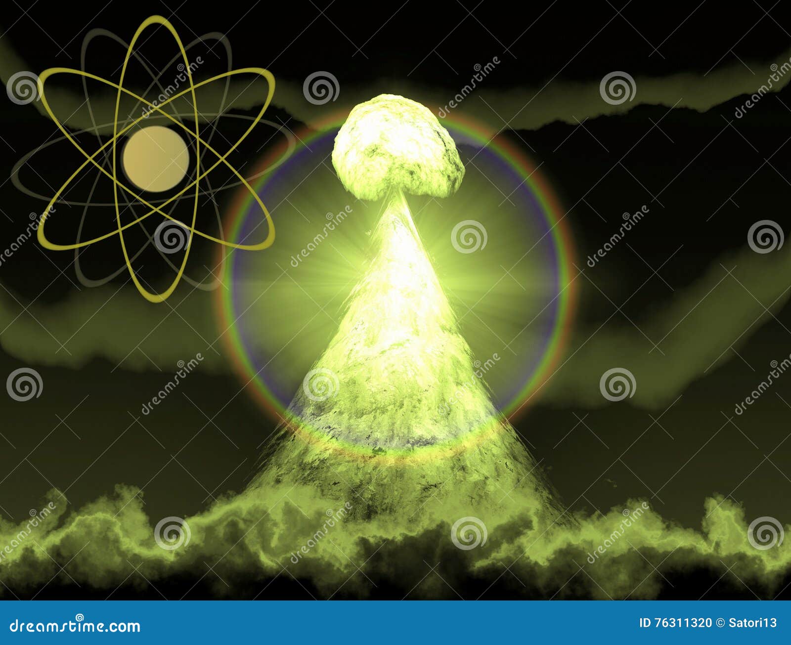 Nuclear Explosion with Symbol of Atomic Energy 3d Rendering Stock ...