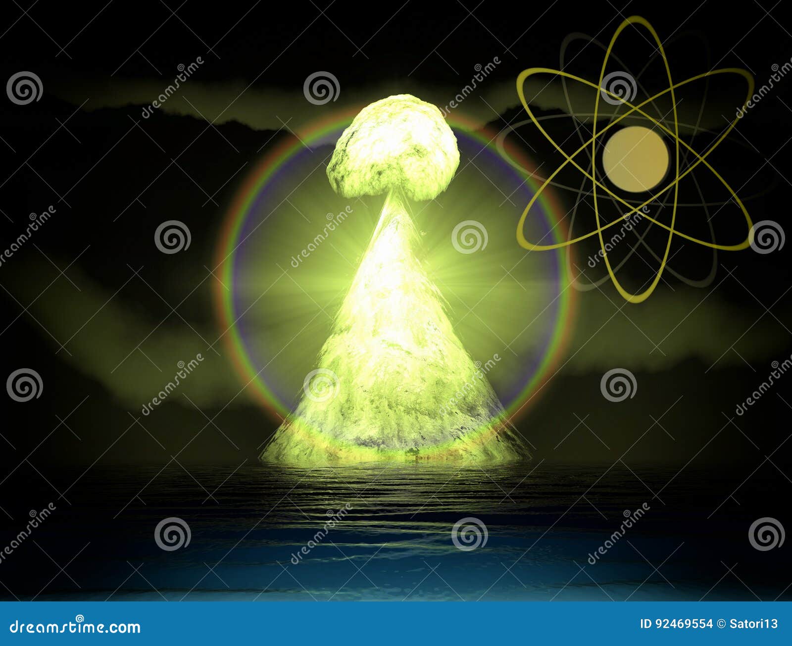 Nuclear Explosion with Symbol of Atomic Energy 3d Rendering Stock ...