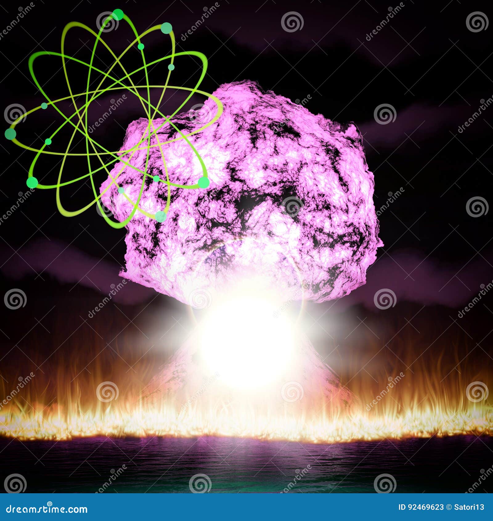 Nuclear Explosion with Symbol of Atomic Energy 3d Rendering Stock ...