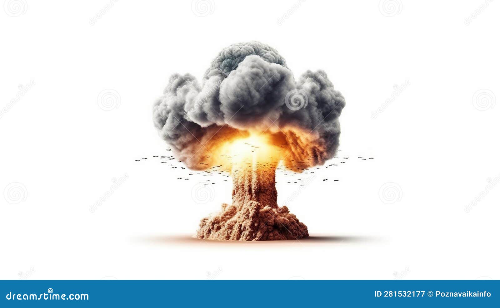 Nuclear Explosions and Mushroom Cloud. Isolated on White Background ...