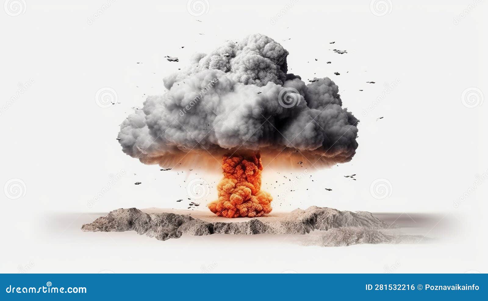 Nuclear Explosions and Mushroom Cloud. Isolated on White Background ...