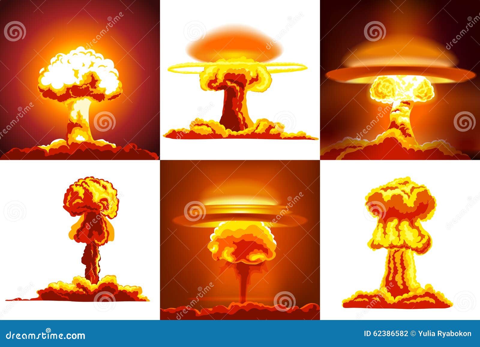 Nuclear explosions set stock vector. Illustration of fireball - 62386582