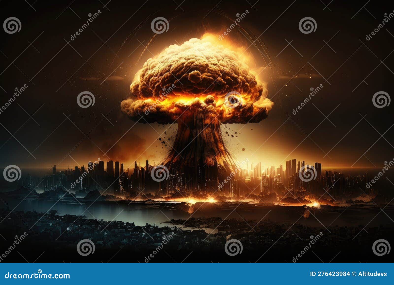 Nuclear Fireball Engulfing City, with Smoke and Flames Visible Stock ...