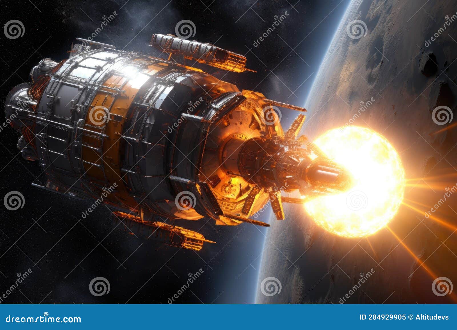 Nuclear Fusion Powered Spacecraft in Deep Space Stock Illustration ...