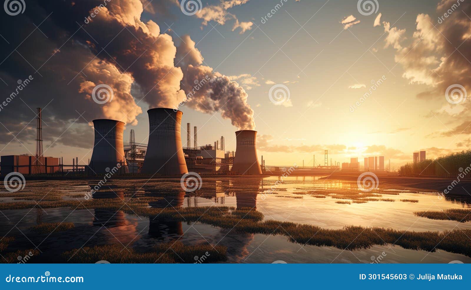 Nuclear Installation Against the Background of Sunset Stock ...