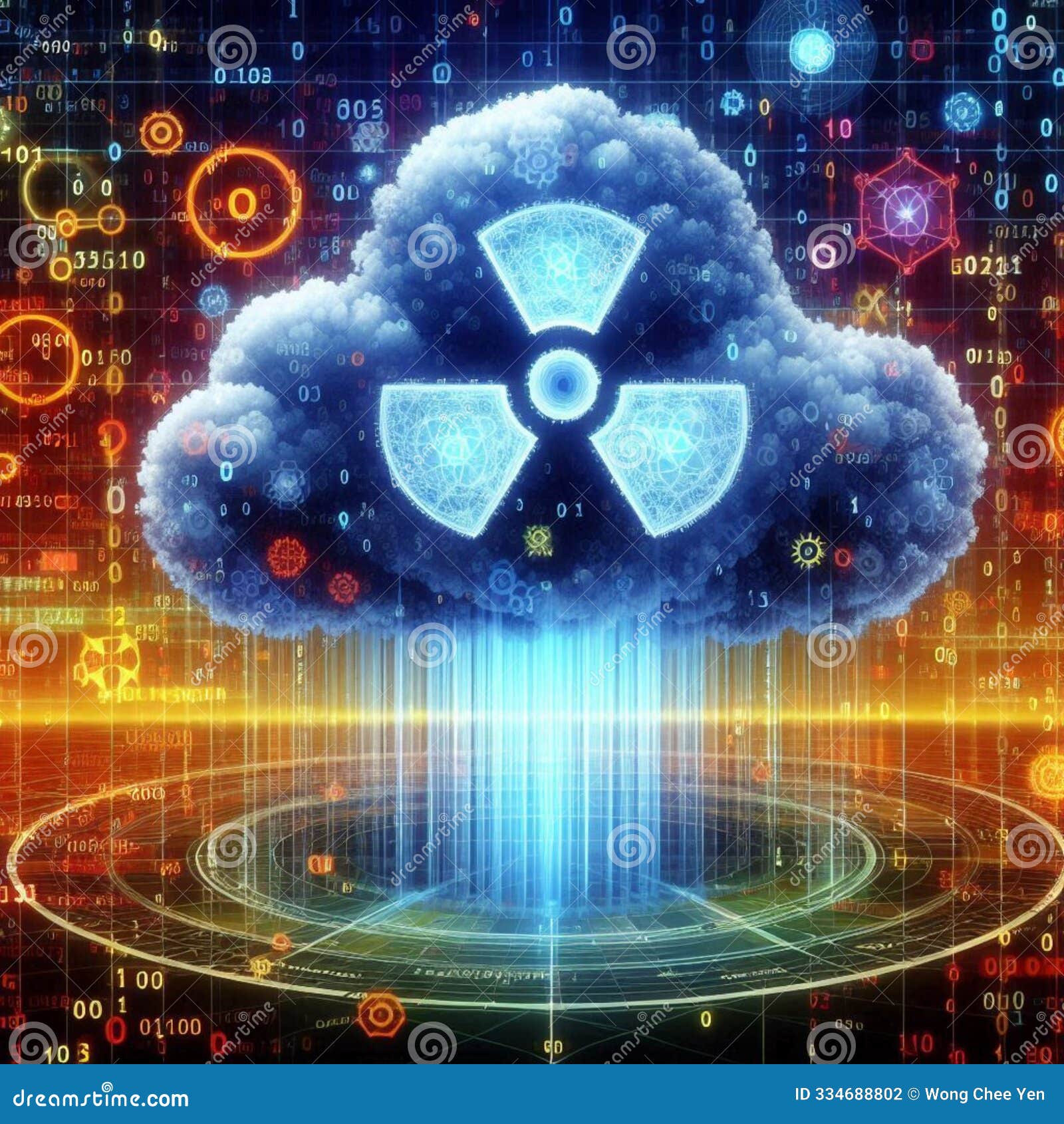 Nuclear Misinformation Cloud With Matrix Binary Code Illustration, Fake ...