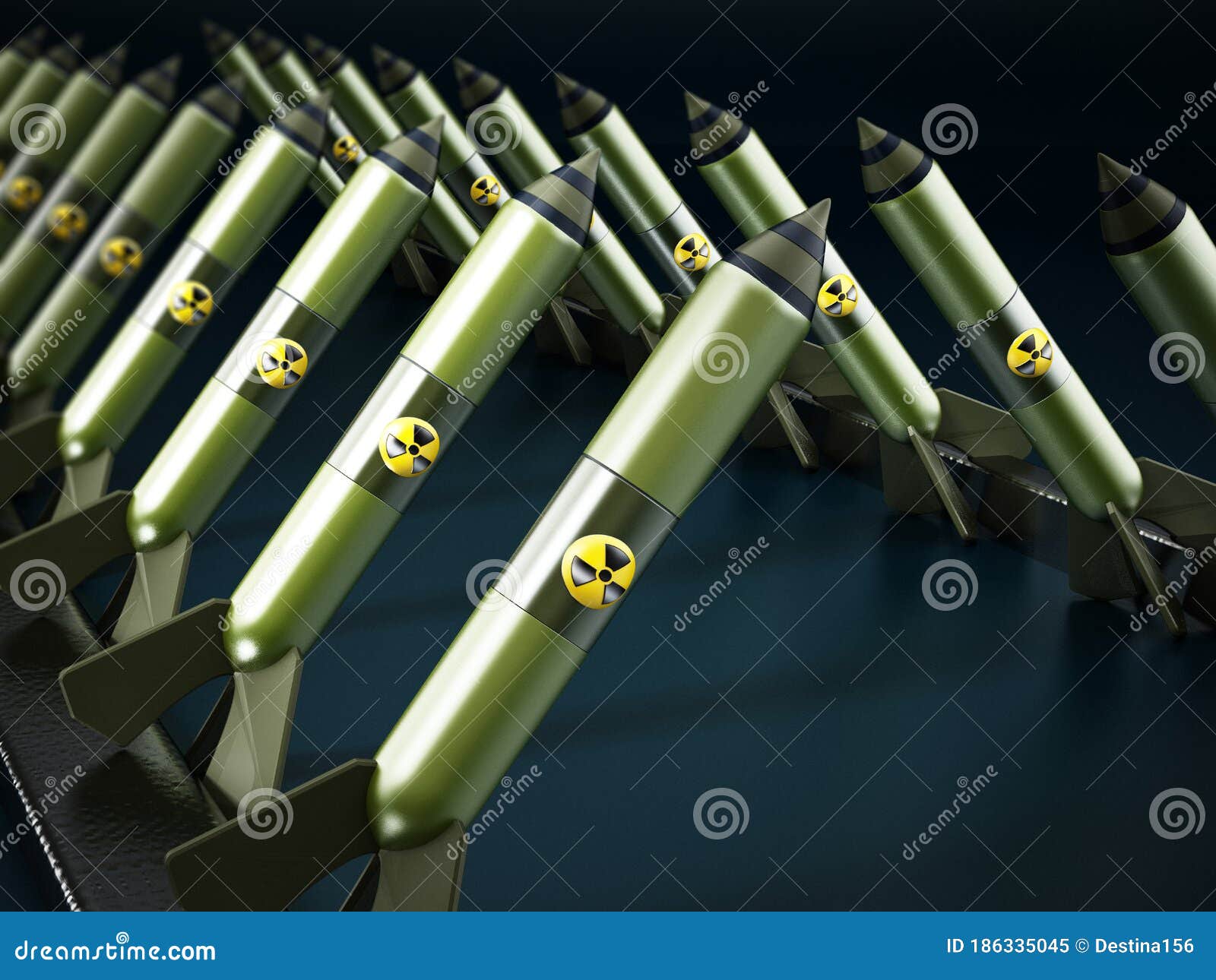 Nuclear Missiles in a Row. 3D Illustration Stock Illustration ...