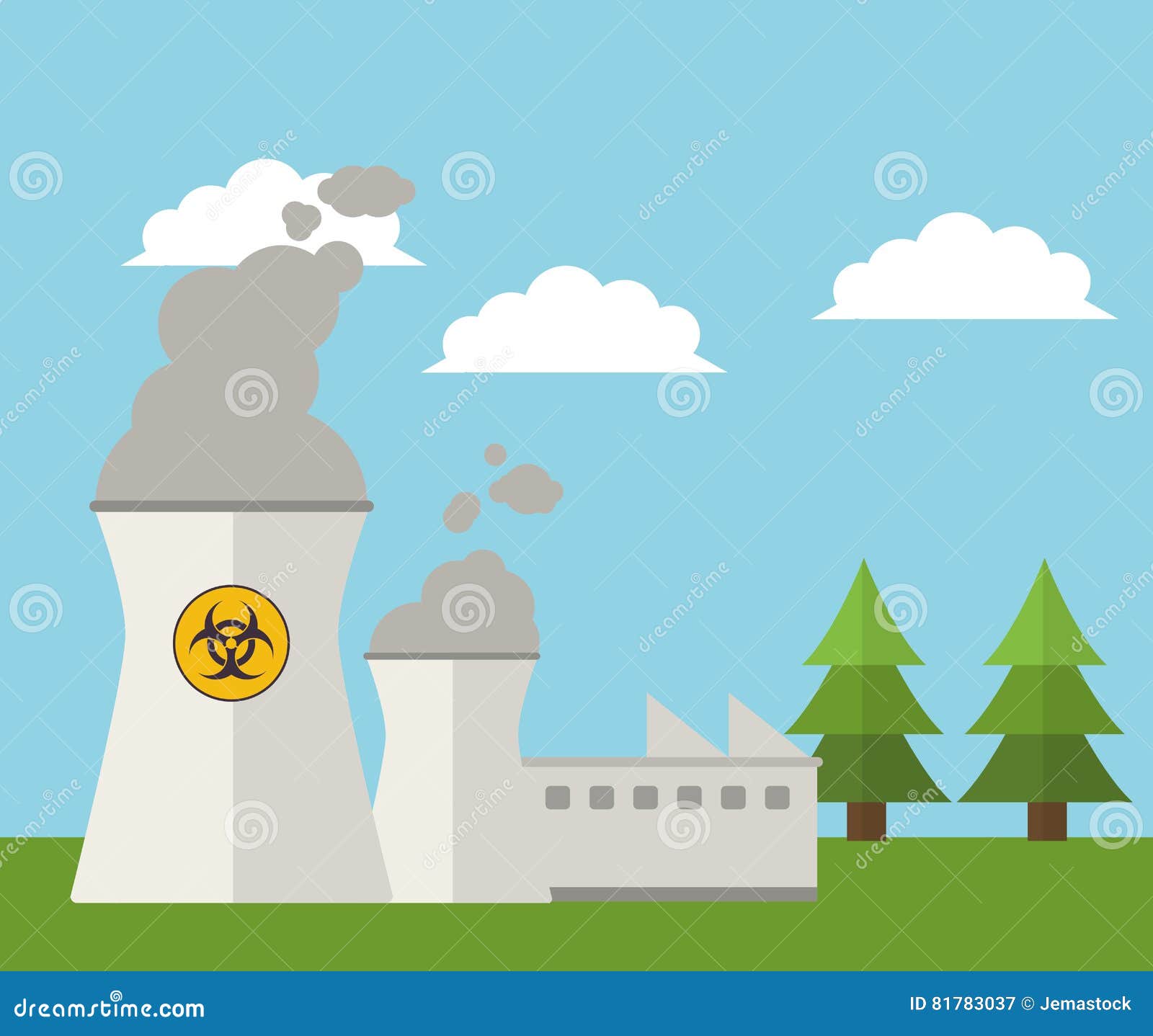 Nuclear Plant Energy Power Landscape Stock Vector - Illustration of ...