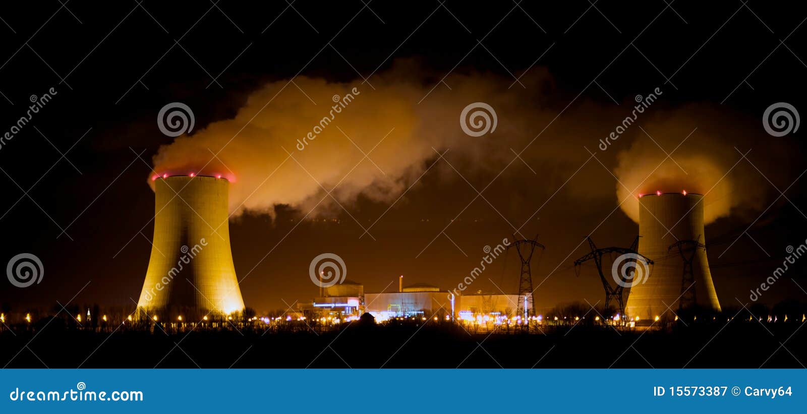 Nuclear plant at night stock image. Image of buildings - 15573387