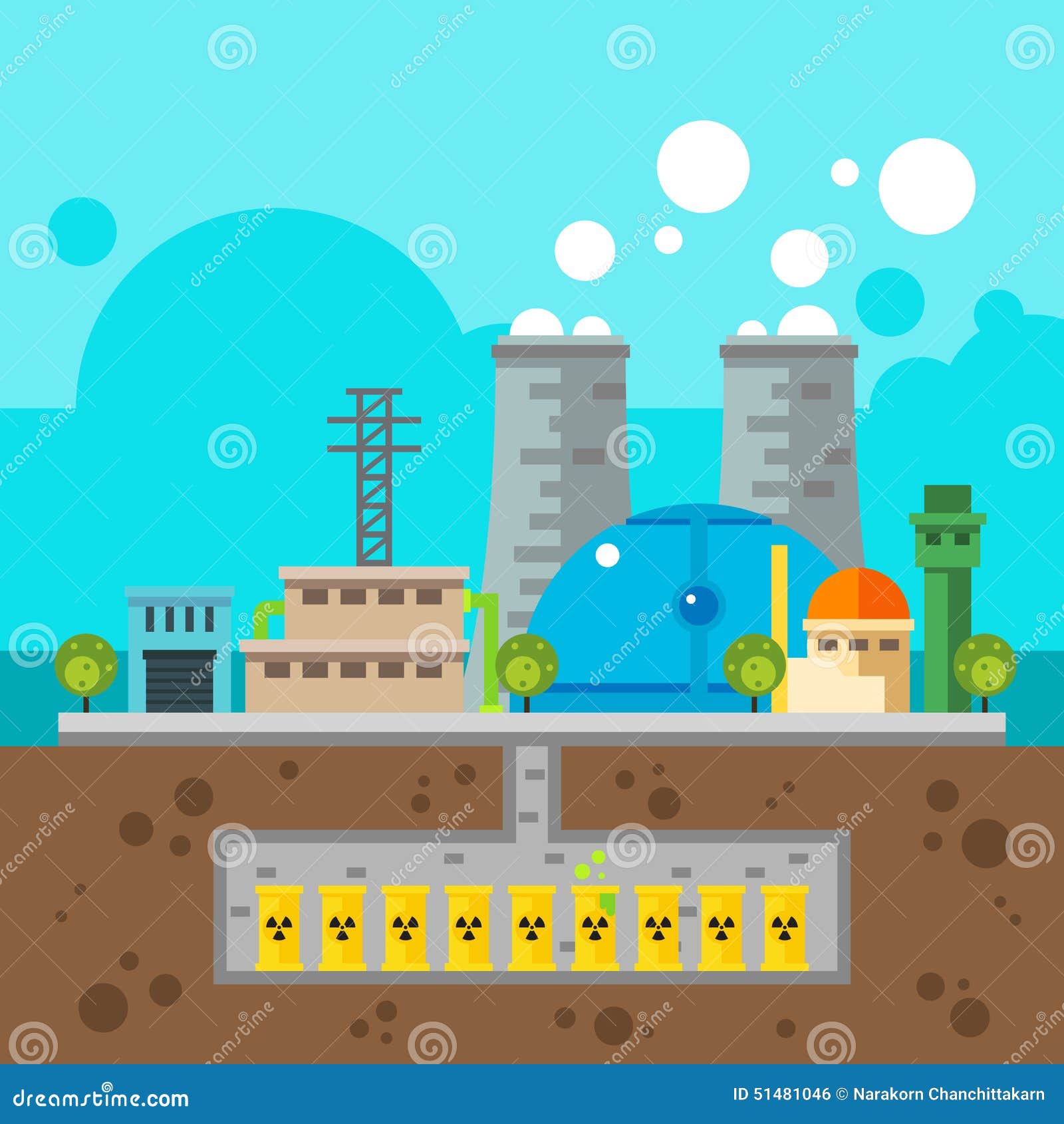 Nuclear Plant and Nuclear Waste Underground Flat Design Stock Vector ...