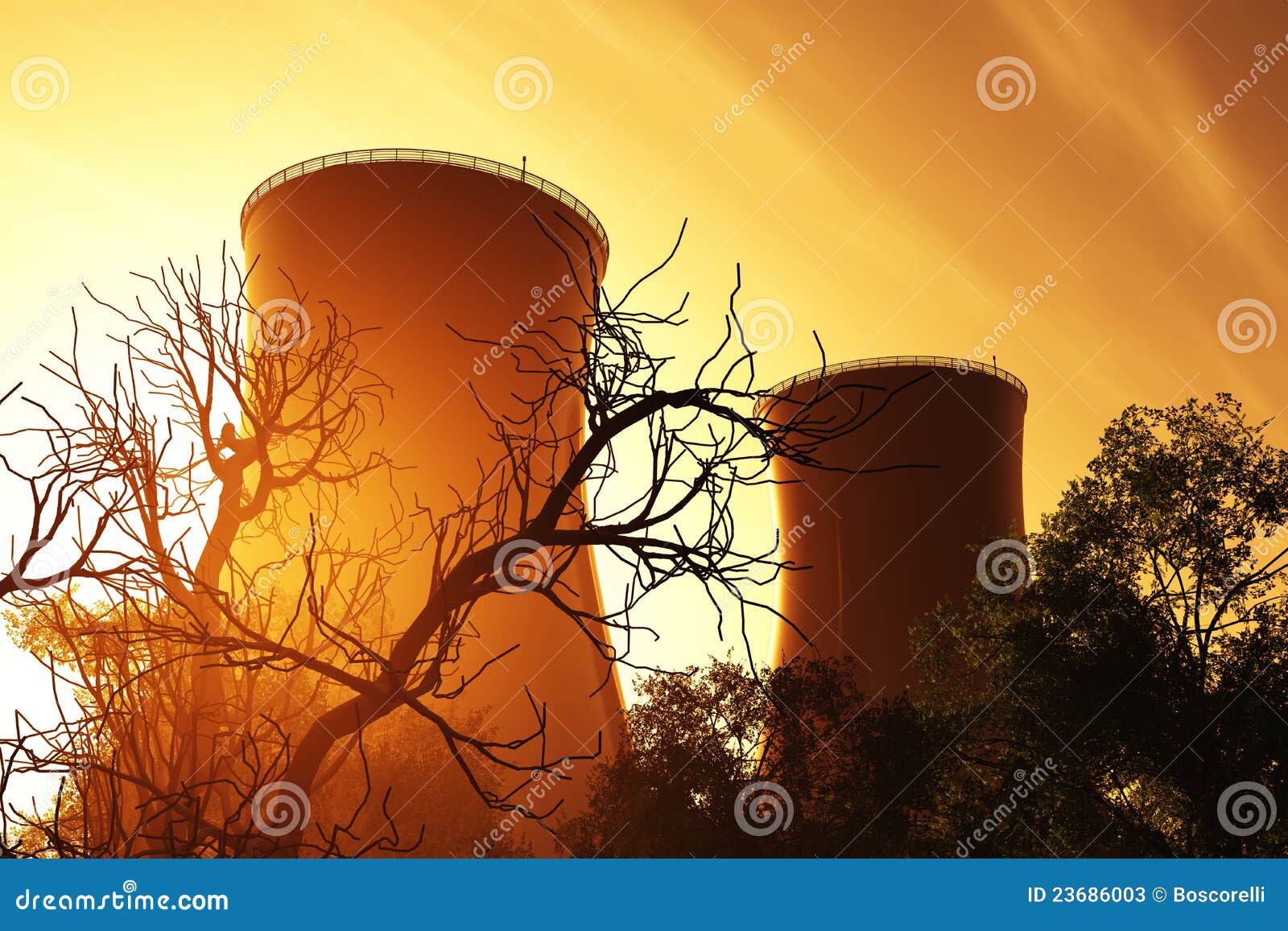 Nuclear plant and trees stock illustration. Illustration of alert ...