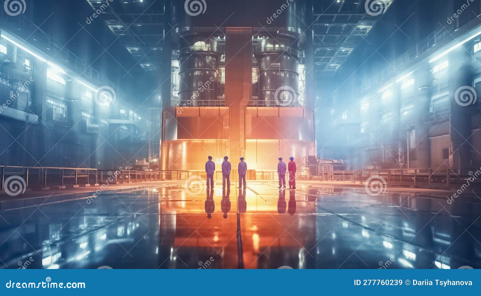 Nuclear Power Generation Plant Interior and Workers. Generative Ai ...